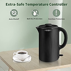Electric Kettles Stainless Steel for Boiling Water, Double Wall Hot Water Boiler Heater, Cool Touch Electric Teapot, Auto Shut-Off & Boil-Dry Protection, 120V/1200W, 1.7 Liter, 2 Year Warranty (black)