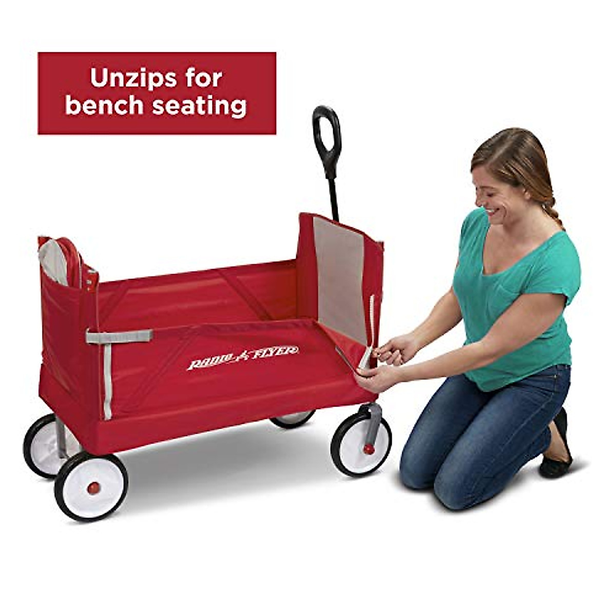 Radio Flyer 3-In-1 EZ Folding, Outdoor Collapsible Wagon for Kids & Cargo, Red Folding Wagon