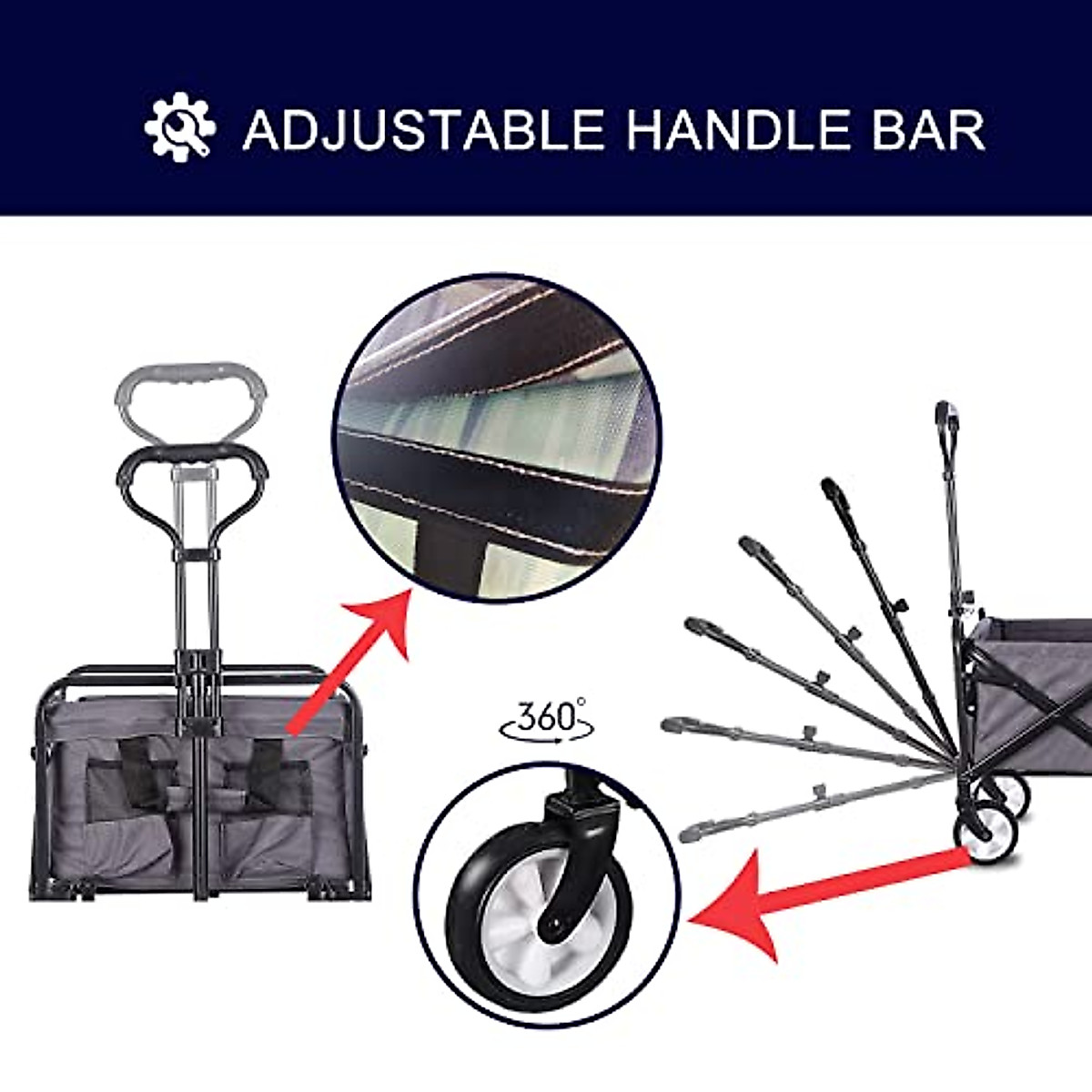 Collapsible Wagon Cart Tile Mint dots on White Foldable Utility Wagon Large Capacity Garden Cart with Push Bar for Beach Camp Outdoor Shopping