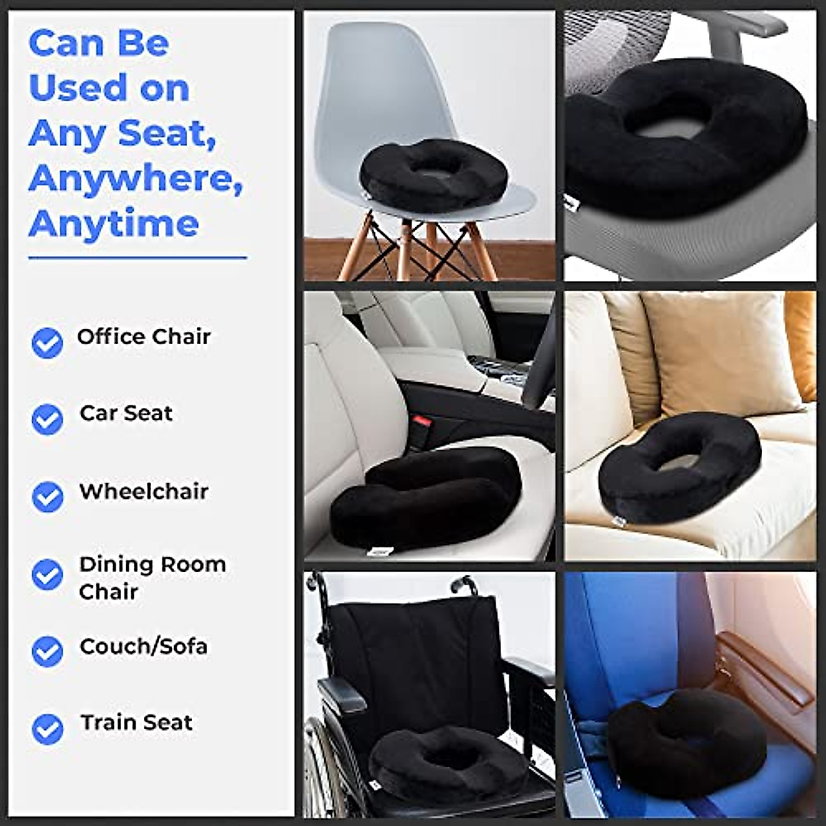 Donut Pillow, Tailbone Pain Relief, Hemorrhoid & Postpartum Cushion for Men and Women, Helps Ease Discomfort from Tailbone, Hemorrhoids, Pregnancy, Surgery (Up to 220 LBS)