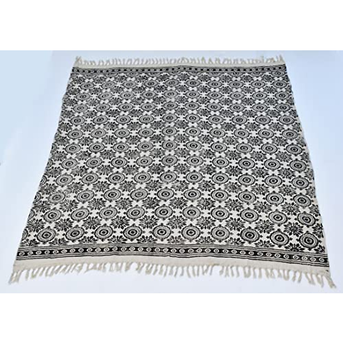 InstyleCraft - Cotton Throw Blanket - Woven Warm Boho Decor Couch Chair Sofa Bed Kitchen Living Room - Block-Printed - Chair Blanket with Tassels for Outdoor Camping Beach Picnic