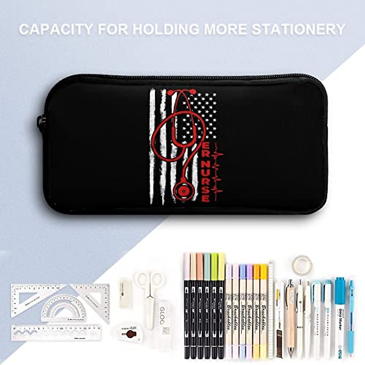 American Flag Nurse Pencil Case Pencil Pouch Coin Pouch Cosmetic Bag Office Stationery Organizer