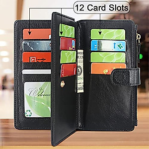 Harryshell Compatible with Google Pixel 8 Pro Case Wallet Detachable Magnetic Cover Leather Case Cover with Cash Coin Zipper Pocket 12 Card Slots Holder Wrist Strap Lanyard (Flower Black)