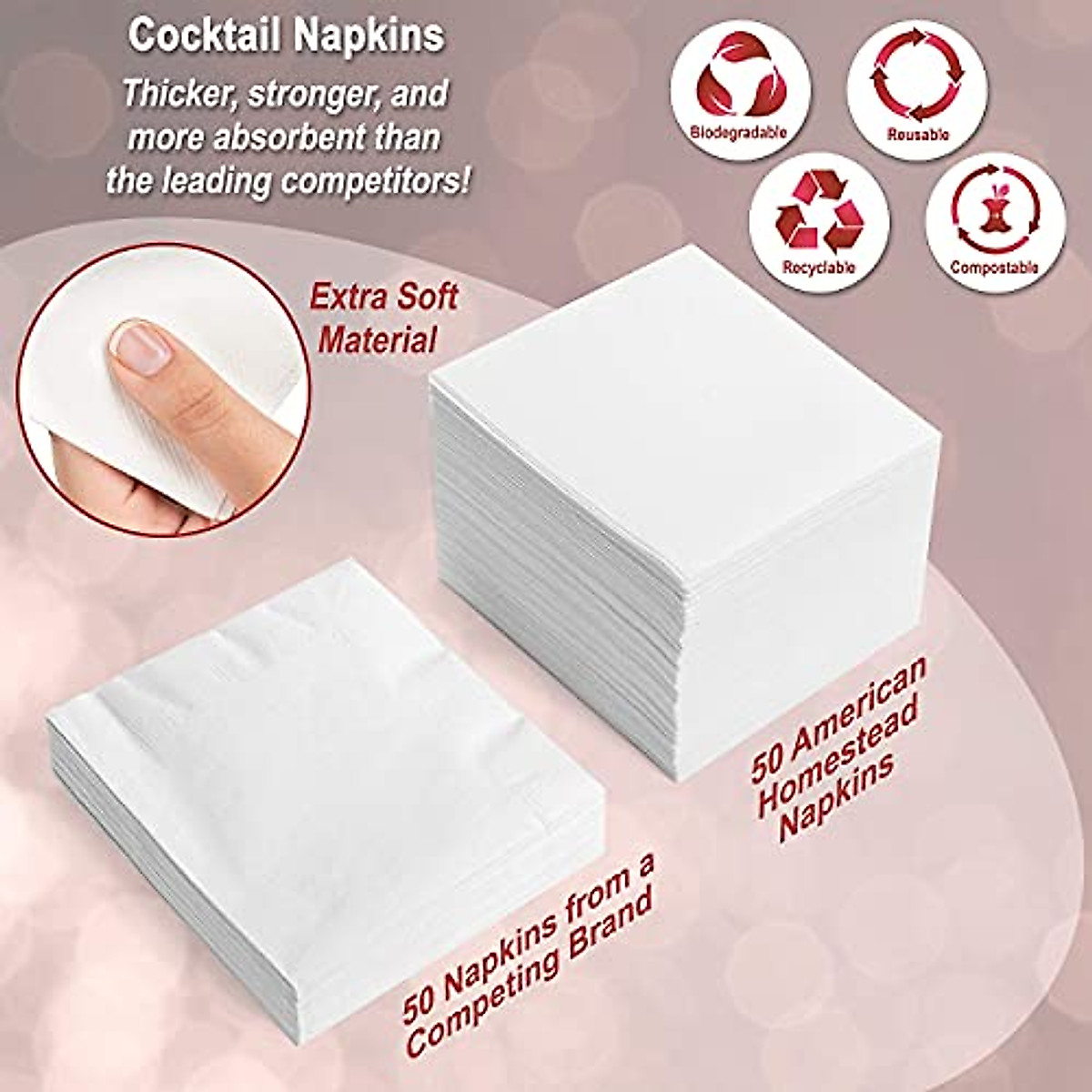 AH AMERICAN HOMESTEAD Cocktail Napkins-Disposable Beverage/Bar Napkins-Black Linen-Like Square Napkins-Eco-Friendly & Compostable-Everyday Use, Party or Wedding 4.75inch x 4.75inch (100 Count, Black)