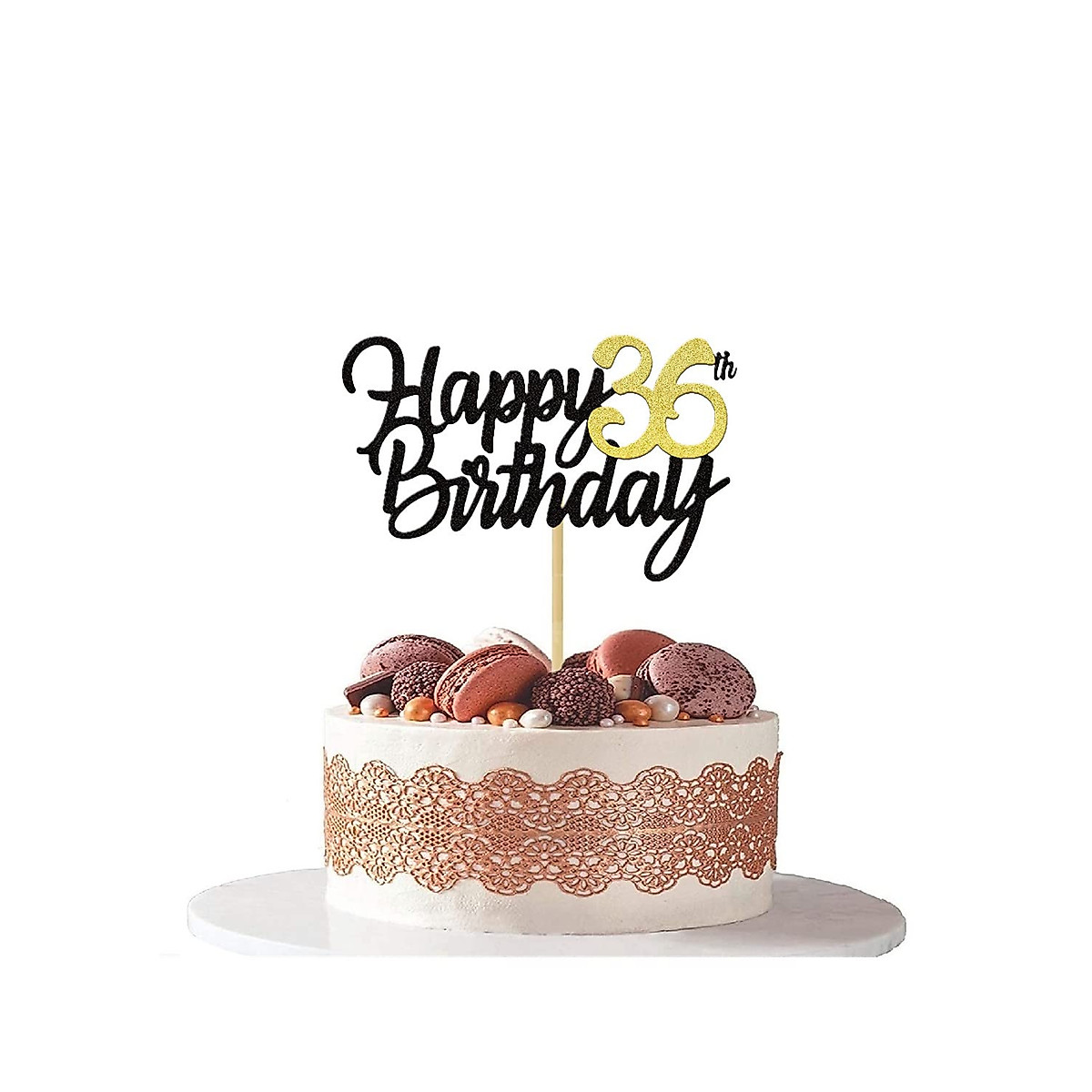 Happy 36th Birthday Cake Toppers Glitter 36th Anniversary Cake Topper 36 Years Loved Bday Decorations 36 Gold Birthday Cake Decorations Thirty-six Party Supplies for Women Men(Black Gold)