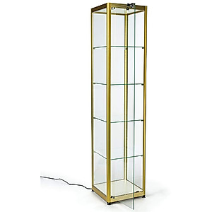 Displays2go Tempered Glass Curio Cabinet, Adjustable Shelves – Gold (DCKDMT16G)