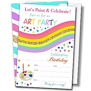 Buildinest Art Birthday Party Invitations with Envelopes (20-Pack), 4"x6" Painting Birthday Invitation Cards, Fill-in Style Party Invites-B35