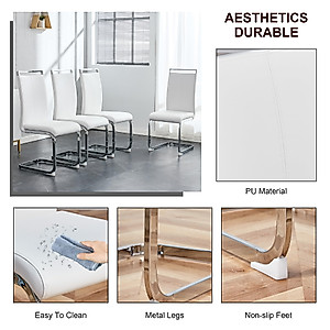 Maotifeys Marble Dining Table Set for 8, 9 Piece Modern Dining Room Table Set with Rectangle Dinner Kitchen Table and Upholstered Pu Leather Chairs, 71" White Faux Marble Dining Table Chairs Set of 8