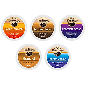Roast Ridge Single Serve Coffee Pods for Keurig K-Cup Brewers, Variety Pack, 100 Count (20 each: Salted Caramel, Southern Pecan, Chocolate Mocha, Hazelnut, French Vanilla)