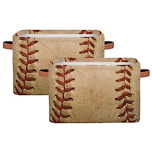 Baseball Storage Basket,Softball Large Toys Storage Cube Box with Handles, Collapsible Laundry Basket Rectangular Waterproof Storage Organizer Bin for Nursery Bedroom Playroom Shelves Gift Basket