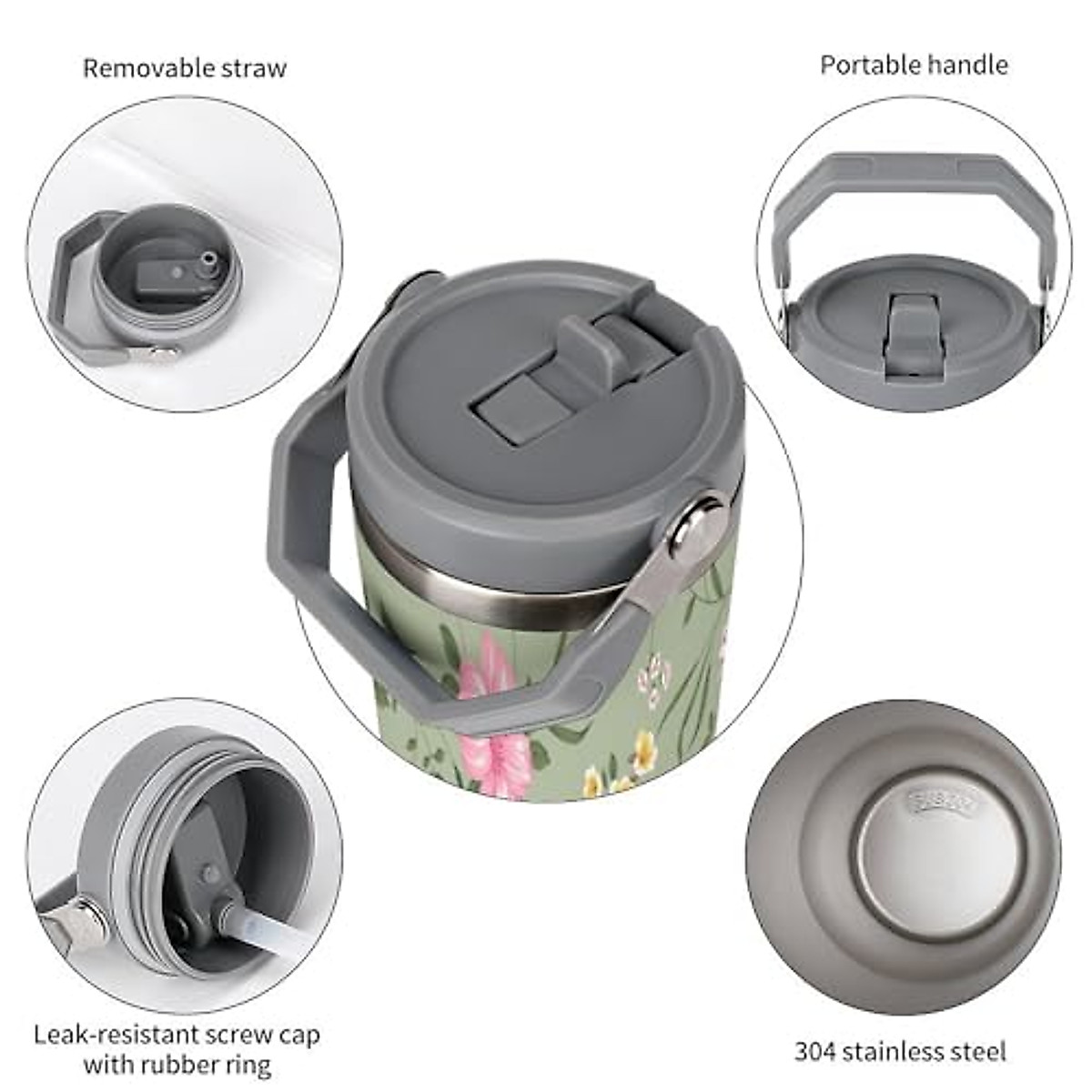 GemGam Stainless Steel Tumbler with Lid And Straw 30 Oz Top Handle Pink Vintage Flower Summer Leakproof Vacuum Insulated Water Bottle for Car Travel Tropical