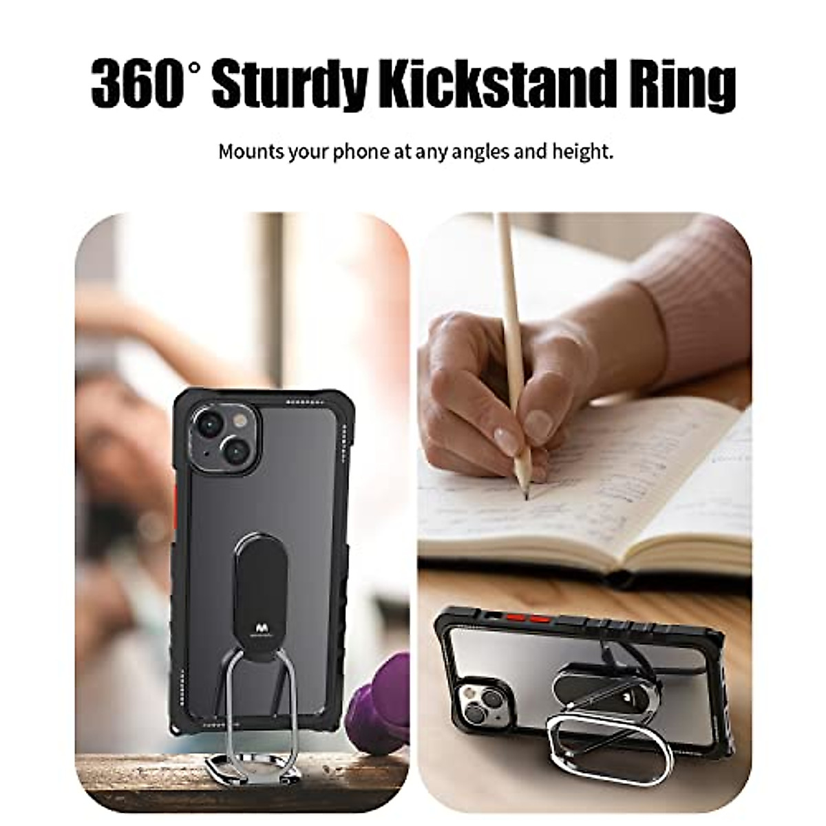 GOOSPERY Z Bumper 360° Sturdy Kickstand Ring Holder Crossbody Compatible with iPhone 14 Plus Case [Strap Included] Dual Layer Structure TPU EdgeClear Cover with Strap, Black