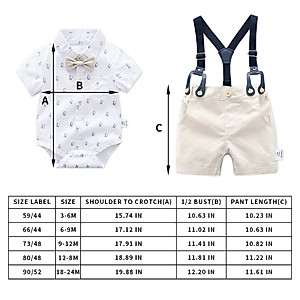Baby Boys Gentleman Outfits Suits, Infant Short Sleeve Shirt+Bib Pants+Bow Tie Overalls Clothes Set