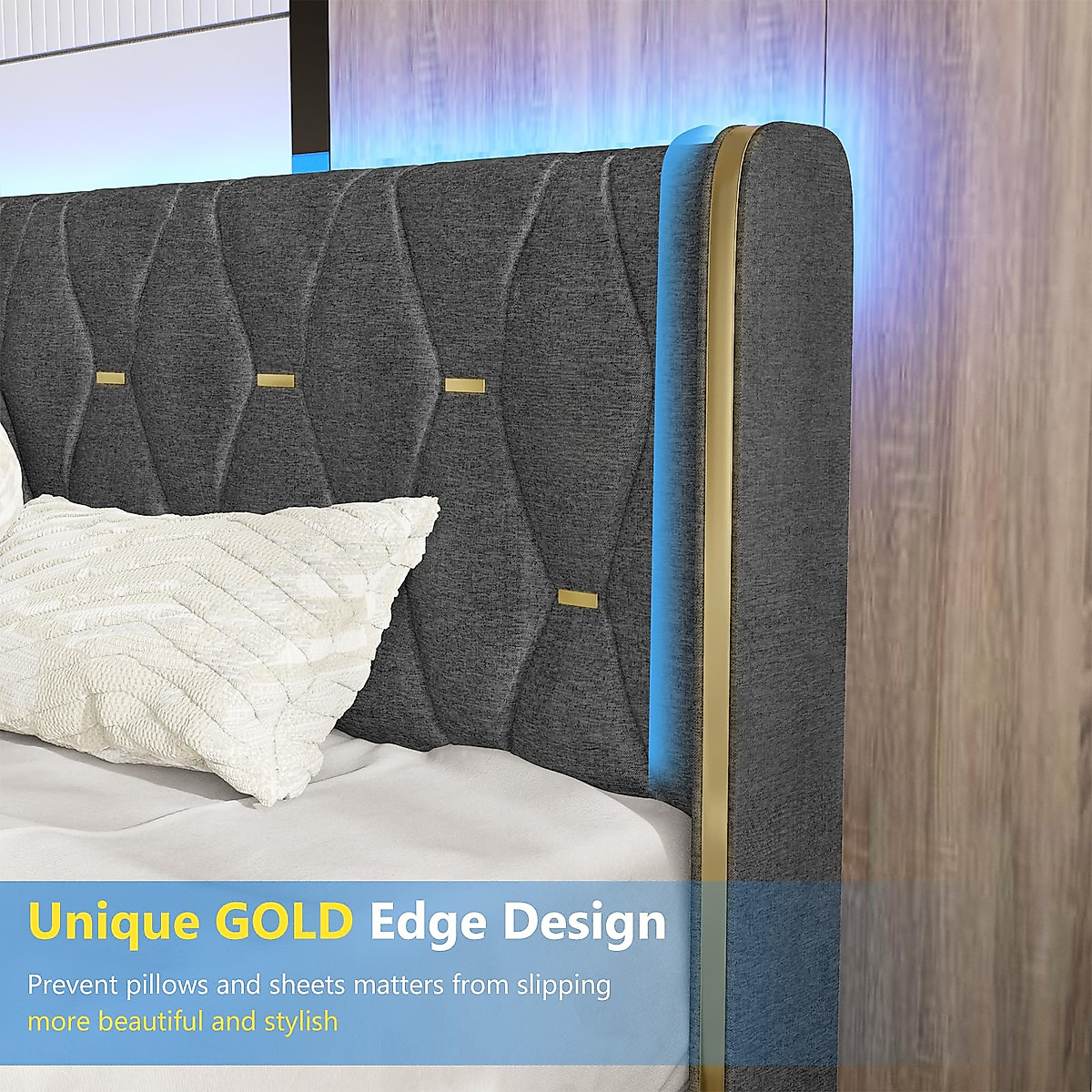 HOMFAMILIA LED Full Bed Frame with 4 Storage Drawers, Upholstered Full Platform Bed with Adjustable LED Lights Headboard, Storage, Noise Free, No Box Spring Needed, Easy Assembly, Dark Grey