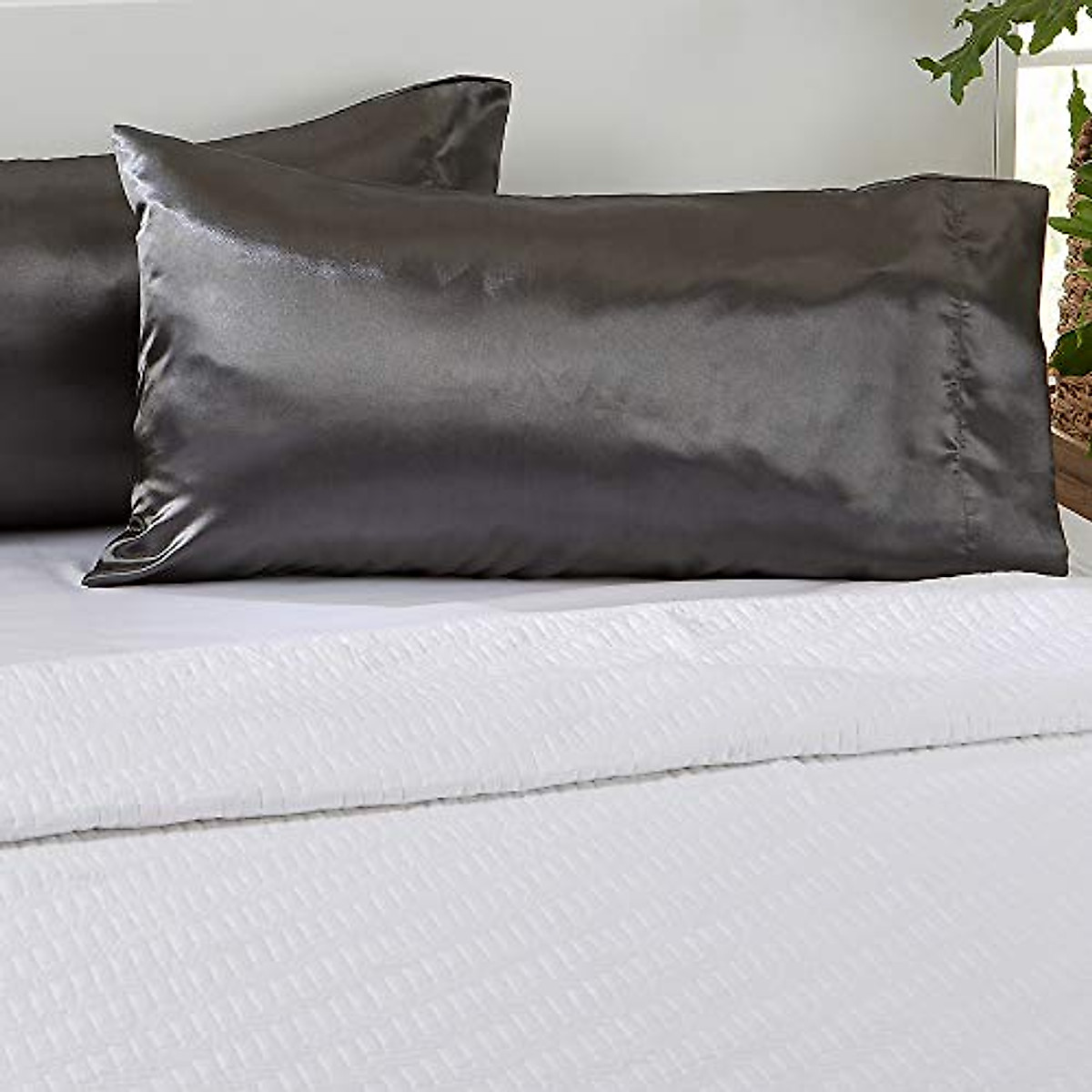 Great Bay Home Satin Pillowcase for Hair and Skin King - Charcoal Silk Pillowcase 2 Pack 20x36 inches - Satin Pillow Cases Set of 2 with Envelope Closure