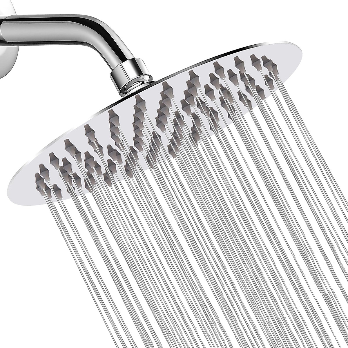 Katezon 8 Inch Rain Shower Head, Ultra-Thin Design, High Pressure Large Flow Stainless Steel Rainfall Shower Head, Waterfall Showerhead Universal Wall Ceiling Mount, California Certified (Chrome)