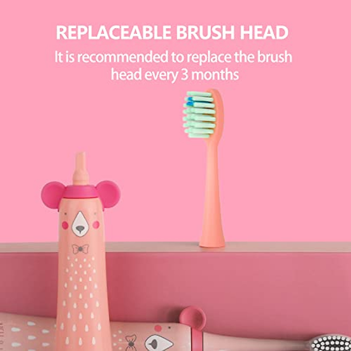 NELL&WELL Kids Electric Toothbrush, Battery Powered Toothbrushes with 2 Soft Bristles Heads for Children Boys and Girls Ages 3+, IPX7 Waterproof, BPA Free (Bear Purple)