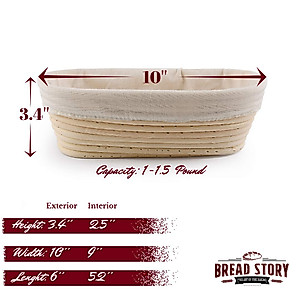 (10x6 inch) Oval Proofing Basket Set by Bread Story Oval Brotform Handmade Unbleached Natural Cane Bread Baking Kit with Cloth Liner Bread Baking e-book Course Discount Coupon
