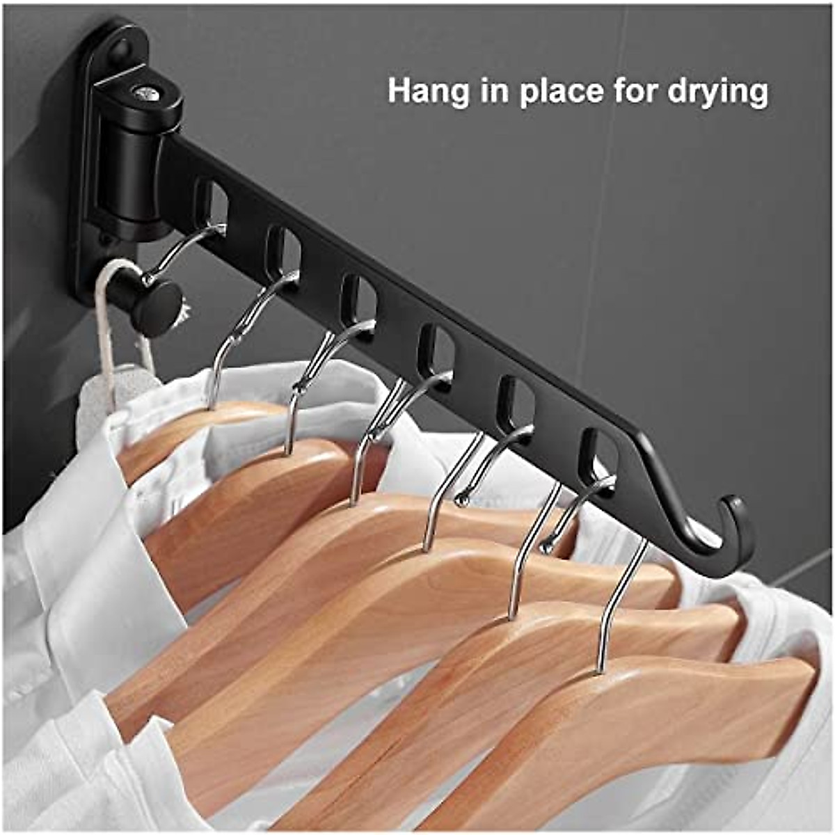 TOHERVIE Wall Mounted Clothes Hanger Rack, Laundry Hangers Folding Clothes Drying Racks for Laundry Room Organization with Hooks Swing Arm, Closet Organizer for Bedroom, Bathroom, Pack of 2 (Black)