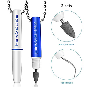 Healvian 2pcs Portable Dental Picks Teeth Stain Remover Mini Travel Plaque and Tartar Remover with Chain Mini Stain Eraser Oral Cleaning Tools for Travel Home