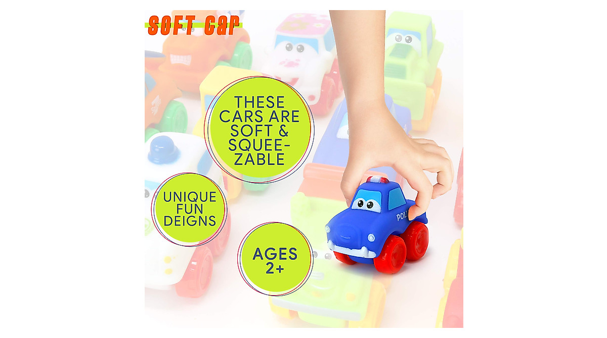 Big Mo's Toys Baby Cars - Soft Rubber Vehicle Set for Toddlers