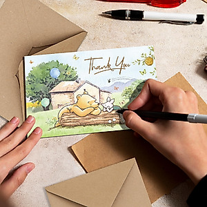 FOLNESH 40PCS Winnie Thank You Cards with Kraft Envelopes and Stickers for Boys Cute Greeting Cards Classic Bear Party Cards for Baby Shower Wedding Gratitude Appreciation Friendsgiving 6x8 inch