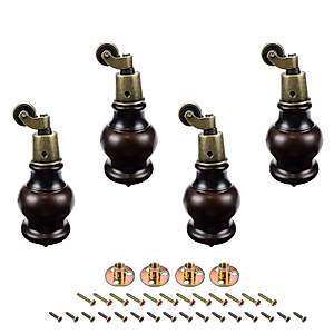 LC LICTOP Eucalyptus Wood Furniture Legs Wood Sofa Legs Replacement Round Gourd Wooden Turned Feet with Caster Wheels Height 120mm/4.72", 4PCS
