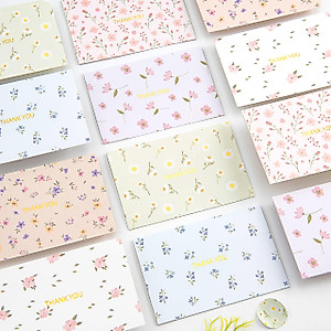Crisky 50 Pack Floral Thank You Cards with Envelopes & Stickers for Birthday, Baby Shower,Bridal Shower, Wedding, Graduation, Business. 6 Assorted Full Version of Gold Stamping Wild Flower Design