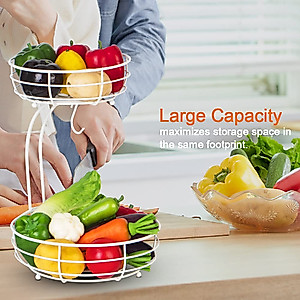 Auledio 2-Tier Fruit Vegetables Basket Bowl Storage With Banana Hanger,Pure White