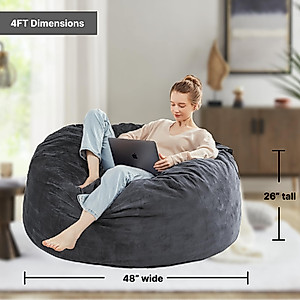 Codi Bean Bag Chair 4FT, Large Beanbag Seating for Adults, Urtra Soft Mink Bonded Material, Charcoal Dark Grey, 4ft, 48x48x26 Inch
