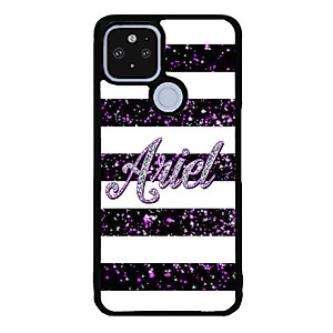 Purple Silver Glitter Bars Personalized Black Rubber Phone Case Compatible With Google Pixel 8 Pro, 8a, 8, 7a, 7, Pixel 7 Pro, 6a, 6 Pro, 6, 5, 4a 5G, 4a 4G, 4, 4 XL, 3a, 3a XL, 3, 3 XL, 2 XL, 2