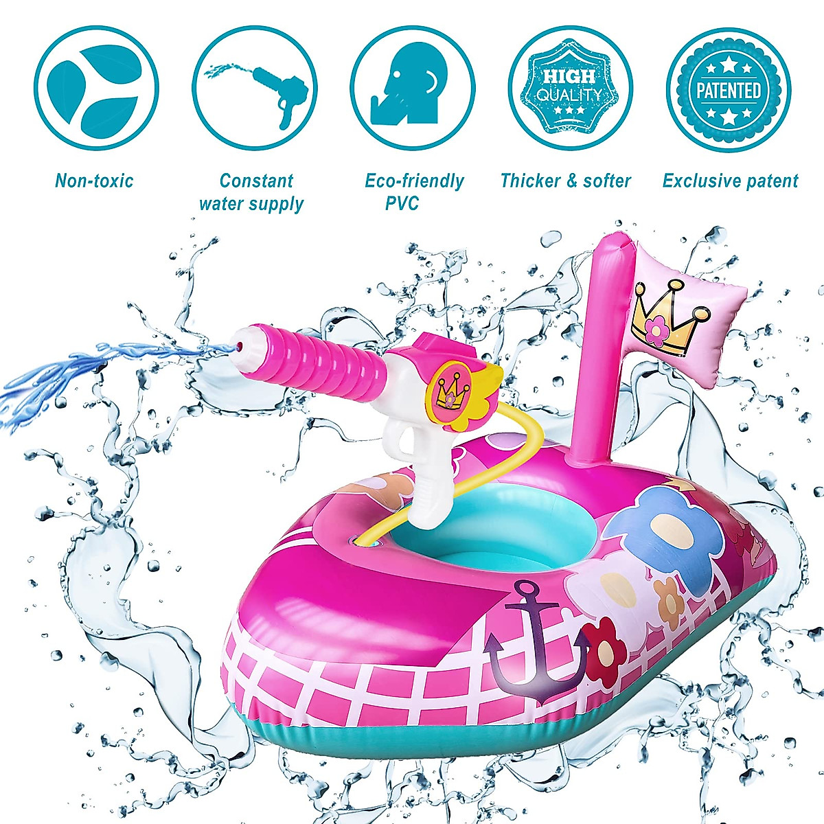 Inflatable Pool Floats Kids-Girls Pool Toys for Toddlers Ages 3-8, Kids Floats for Swimming Pool, Pink Princess Pool Floaties for Summer Water Toys