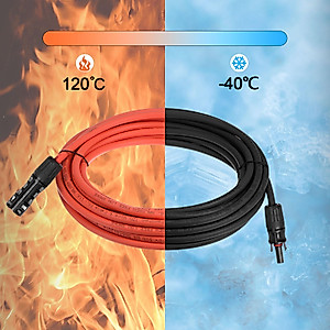 MECCANIXITY Solar Panel Wire 20ft 8 AWG 10mm2 Solar Cable Tinned Copper Wire with Female and Male Connector Black Red for RV Boat Marine Solar Panel