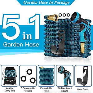 Juvoery 50FT Flexible Garden Hose - Water Garden Hose with 10 Function Nozzle, Lightweight Anti-kink Design for Outdoor Use, 3-Layer Latex and 3/4 Inch Solid Fittings (Blue)