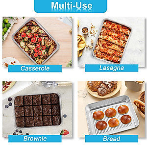 TeamFar Rectangular Cake Pan with Lid, 10.5 Inch Stainless Steel Small Baking Roasting Lasagna Cake Pan, Corrugated Bottom & Deep Side, Healthy & Heavy Duty, Dishwasher Safe - (1 Pan + 1 Lid)