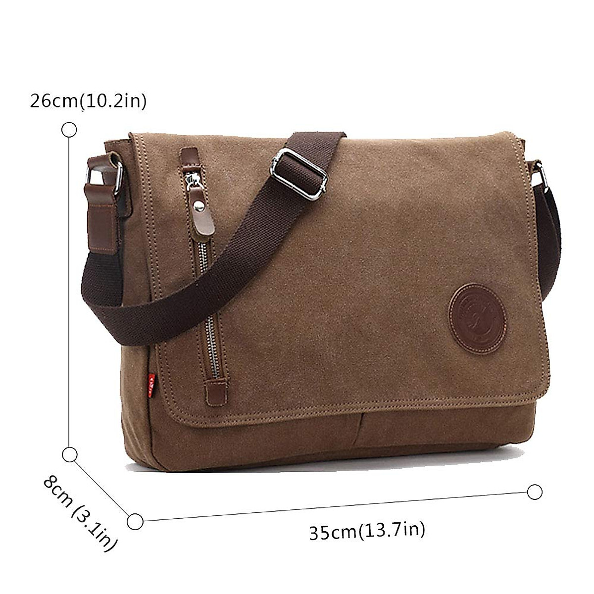Unisex Messenger Bag Casual Canvas Bag Shoulder Sling Bag Satchel Messenger Bag for Men Work Office 13 inch Laptop Bag (Medium-Coffee)