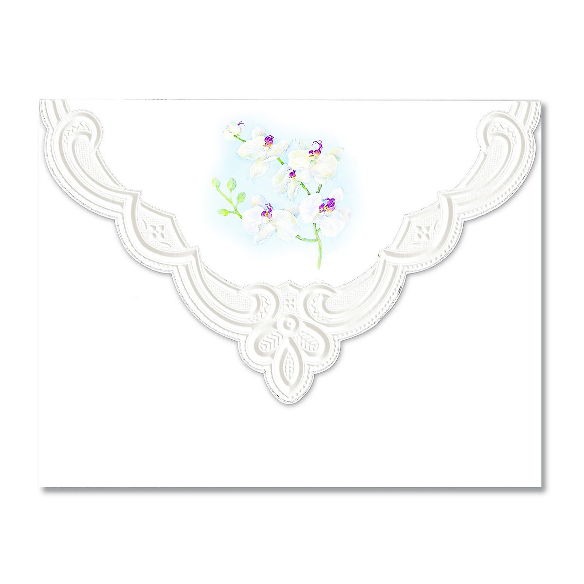 Carol Wilson Fine Arts Inc.- White Orchid - Embossed & Die Cut Blank Note Cards in Portfolio Box - 10 count - ncp2213