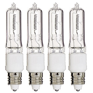 Pack of 4 – 100 Watt JDE11 Halogen candelabra bulb – 100W T4 120V Light Bulbs-Clear Finish -E11 Mini-Candelabra Base T4 Bulb–Dimmable-Warm White– Q100CL/MC, for Chandeliers, Pendants, Cabinet Lighting