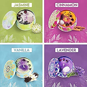 Pack of 4 beautiful rose quartz crystal infused scented soy candles with wooden and marble holders | Birthday gift set for women | aromatherapy and medidation candles