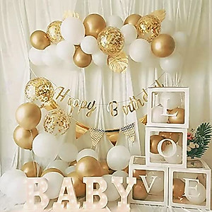 RUBFAC 104pcs Gold and White Balloons Garland Arch Kit with Gold Confetti Balloons for Baptism Wedding Birthday Party Decoration