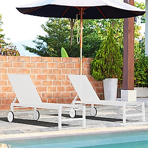 Shintenchi 2 PCS Outdoor Chaise Lounges Chair with Wheels Aluminum Reclining Patio Lounge Chairs with 5 Adjustable Position Recliner for Patio, Beach, Yard, Pool Patio Furniture Set,White