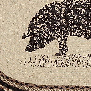 VHC Brands Sawyer Mill Charcoal Farmhouse Animal Design Area Entry Dining Room Living Room Kitchen Floor Cover Oval Jute Rug w/ Rug Pad 20x30 Pig