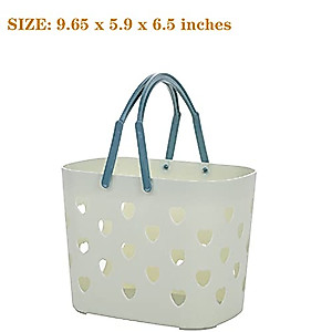 Portable Plastic Shower Caddy Baskets, Standing Storage Organizer Bins, Shower Caddy Tote Bag with Handles, Hollow Cleaning Caddy with Holes for Bathroom, College Dorm, Kitchen, Home - Heart Blue