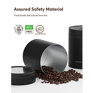 OUTPEAK Neo 2025 Kilo Auto Vacuum Coffee Canister, 1.5L Capacity for 17.6oz of Coffee Beans, One-Button Operation, Stainless Steel Coffee Storage Container for Barista, Gifting (Large, Matte Black)