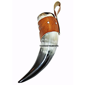 Wine/Mead Drinking Horn (10-12oz) Medieval Viking Cup w/Brown Leather Authentic Medieval Inspired Mug Rustic Vintage Home Decor Gifts