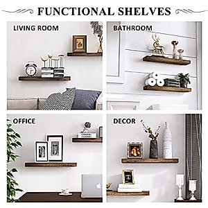 Floating Shelves 36 inches Rustic Natural Wood Shelf for Wall Set of 2 Open Shelving Farmhouse Light Wooden Wall Mounted Shelf Decor for Bathroom, Living Room, Kitchen, Dark Brown (36" W x 5.5"D)