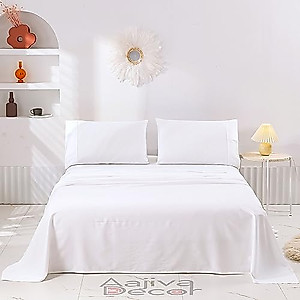 AAJIVA DECORE - 100% Egyptian Cotton Durable Bed Sheets- 600 Thread Count 4 Piece King Size White Sheet Set Sateen Weave Long Staple Cotton Bedding Hotel Fits Upto 16" Mattress White