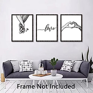 Living Room Decor, Love and Hand in Hand Wall Art Canvas Print Poster, Bedroom Dining Room Home Modern House Couples Marriage Romantic Wedding Decorations Simple Fashion Black and White Sketch Art Family Hallway Decorativos Painting Line Drawing Decor (Se