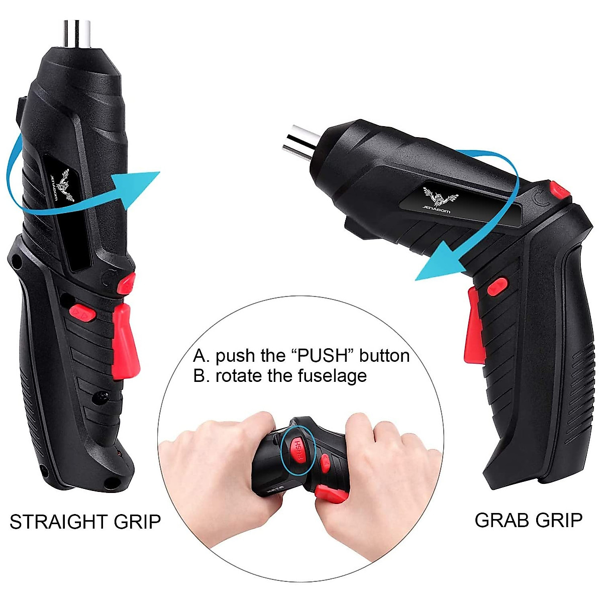 JENABOM 47 in 1 Electric Screwdriver Set, 3.6V Cordless & Rechargeable, 3.5N·m Max Torque, USB Power Rechargeable Screwdriver with 44pcs Driver Bits, Ideal for Small Projects