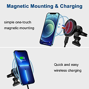Magnetic Wireless Car Charger, Design for MagSafe Car Mount Charger, Strong Magnetic 15W Fast Charging Car Charger Phone Holder with USB Car Charger for MagSafe iPhone 14/13/12 Series (Red)